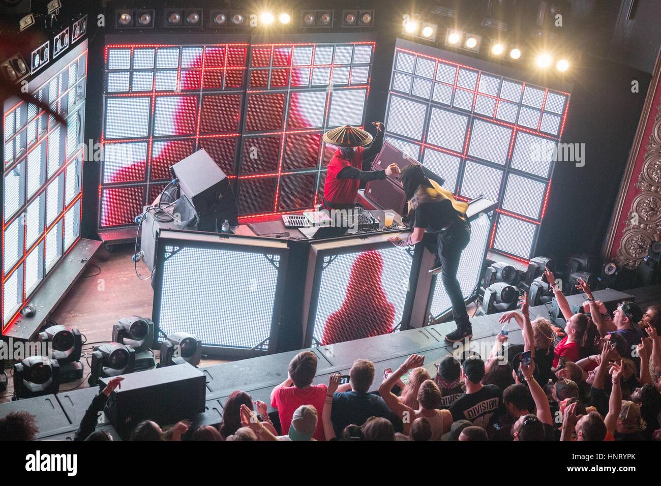 Madison, Wisconsin, USA. 14th Feb, 2017. DATSIK (TROY BEETLES) shakes ...