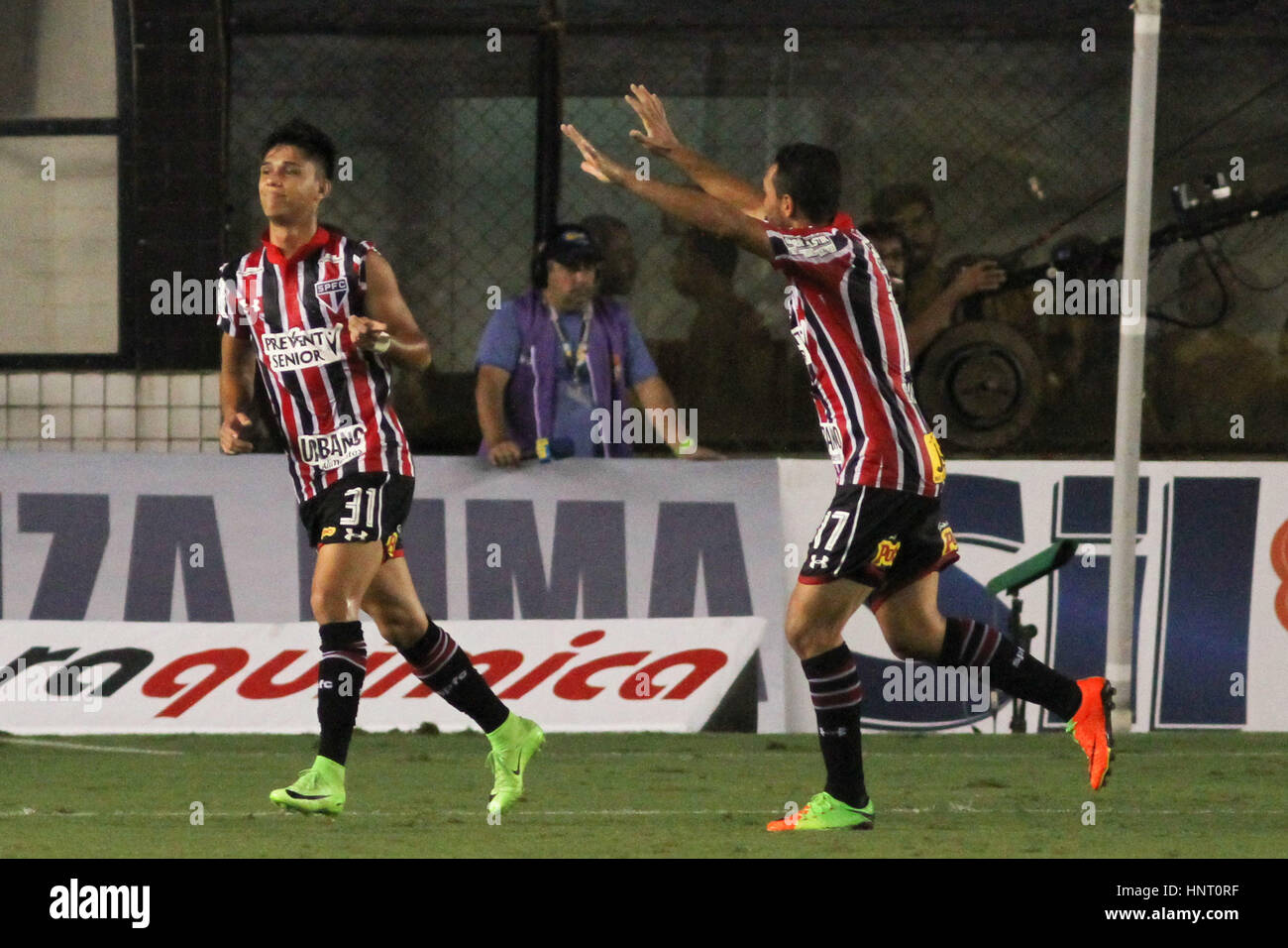 Santos, Brazil. 15th Feb, 2017. Luiz Araújo goal celebration during the ...