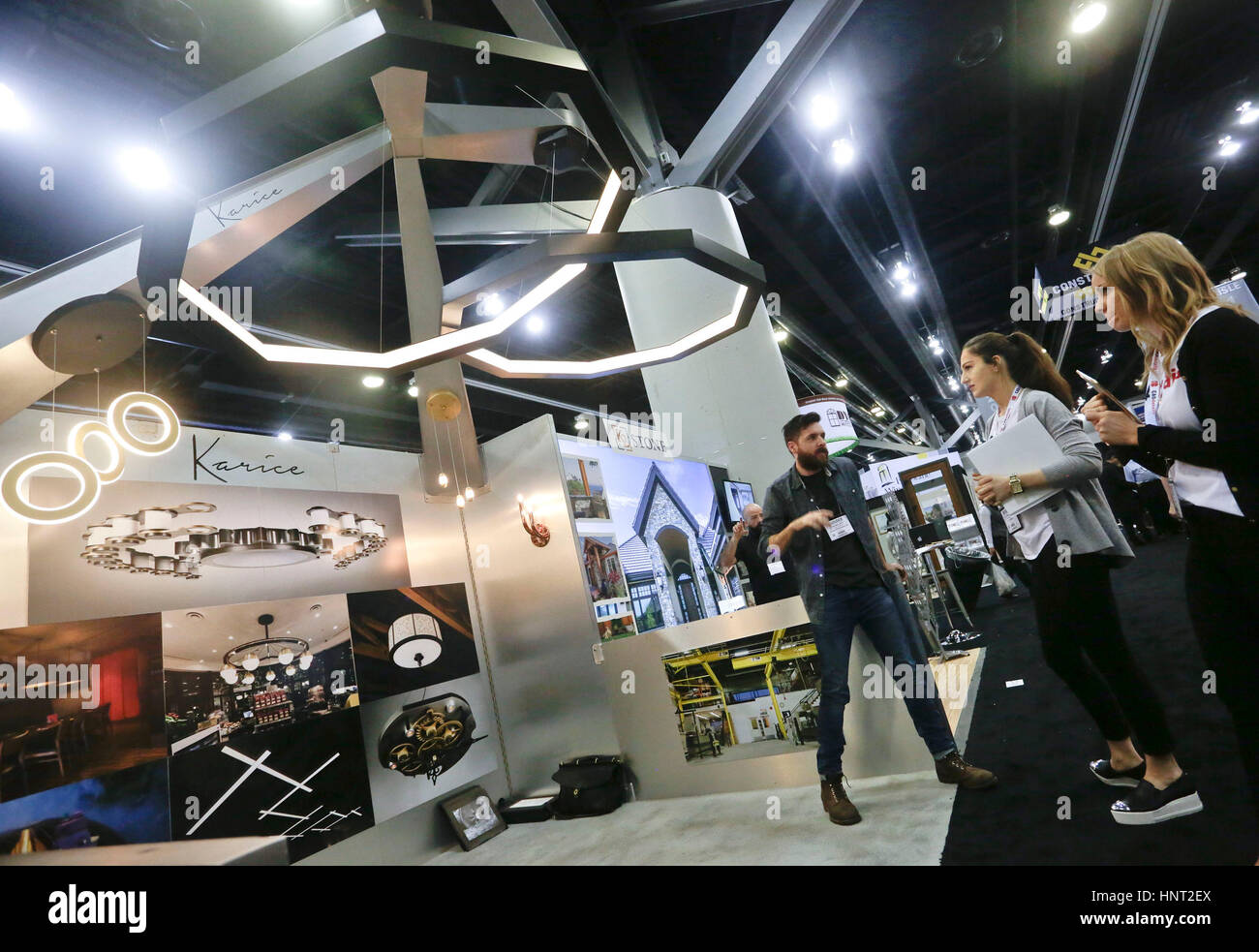 Vancouver, Canada. 15th Feb, 2017. An exhibitor showcases some LED ...