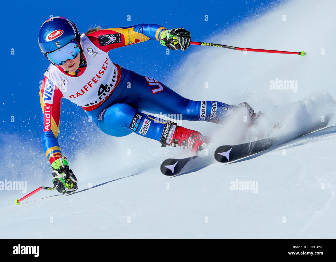 St. Moritz, Switzerland. 16th Feb, 2017. Mikaela Shiffrin from the US ...