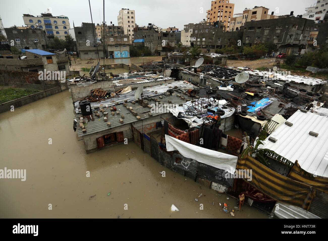 Gaza City, Gaza Strip, Palestinian Territory. 16th Feb, 2017. Flooded ...