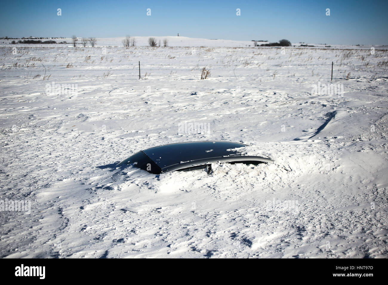 Cannon Ball, North Dakota, USA. 12th Jan, 2017. An abandoned vehicle is ...