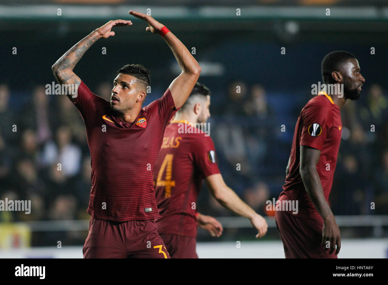 Vila-real, Spain. 16th February 2017. Goal of Dzeko during the match of ...