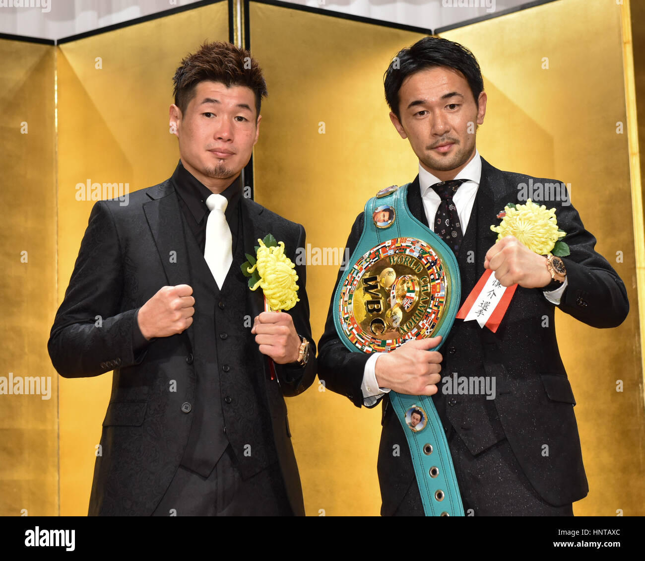 Tokyo, Japan. 10th Feb, 2017. (L-R) Hozumi Hasegawa, Shinsuke Yamanaka Boxing : Japan's Boxer of ...
