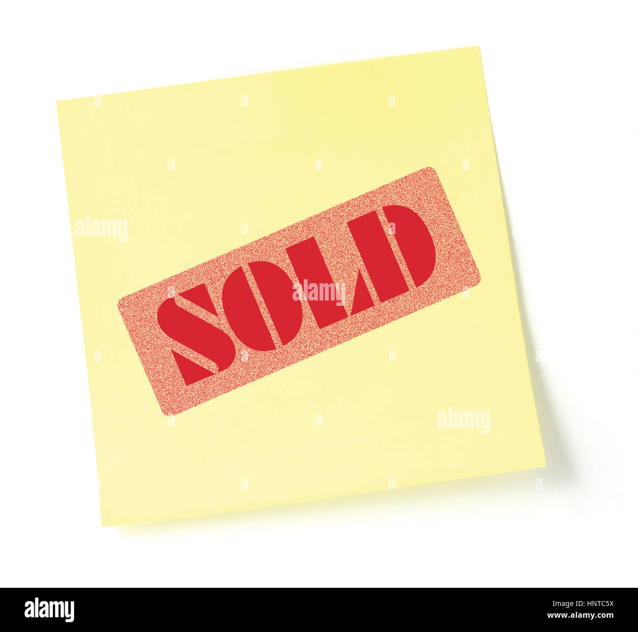 Sticky note indicating item is sold, isolated large detailed yellow ...