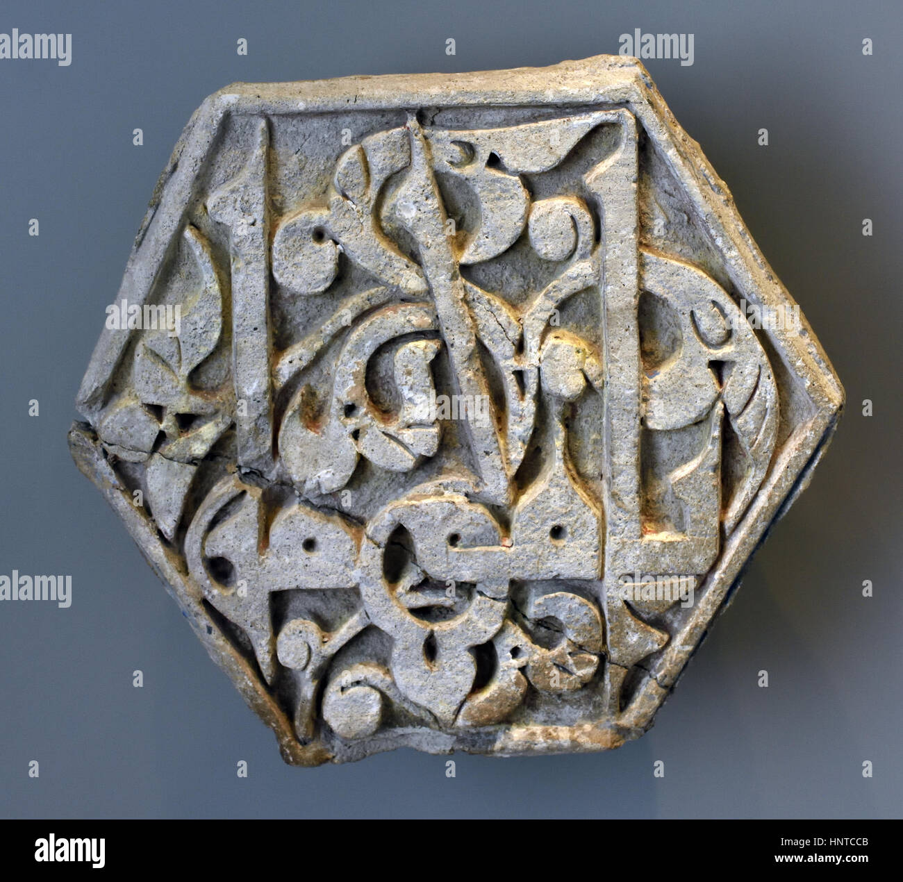 Hexagonal tile with an Arabic inscription in the Kufi Duktus 1500 Iran ...