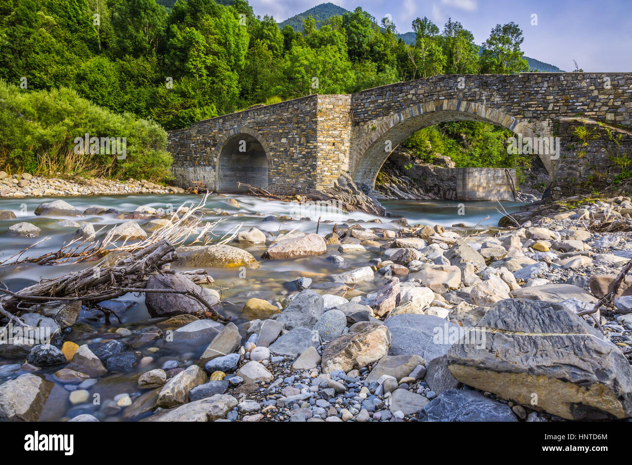 View of old stone bridge over river Stock Photo - Alamy