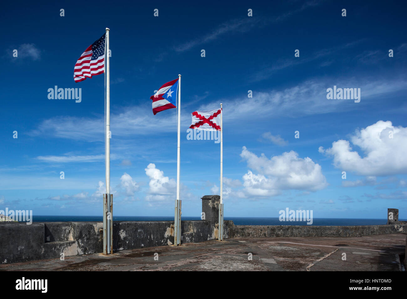 UNITED STATES PUERTO RICAN SPANISH EMPIRE FLAGS COURTYARD CASTILLO SAN ...