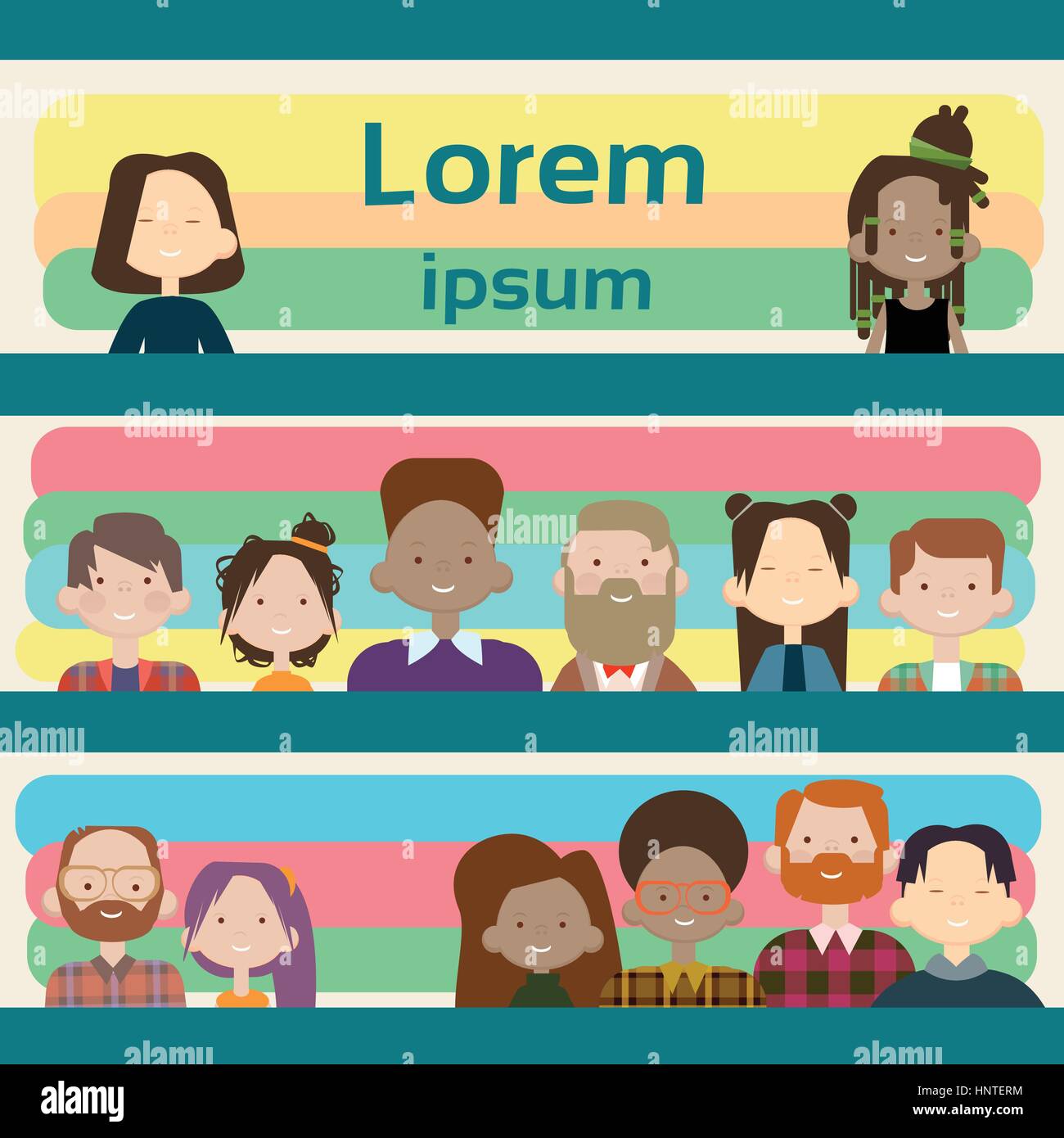 Group Casual People Big Crowd Diverse Ethnic Mix Race Banner Stock ...