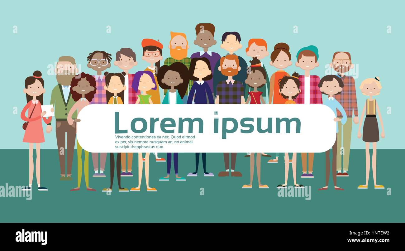 Group Casual People Big Crowd Diverse Ethnic Mix Race Banner Stock ...