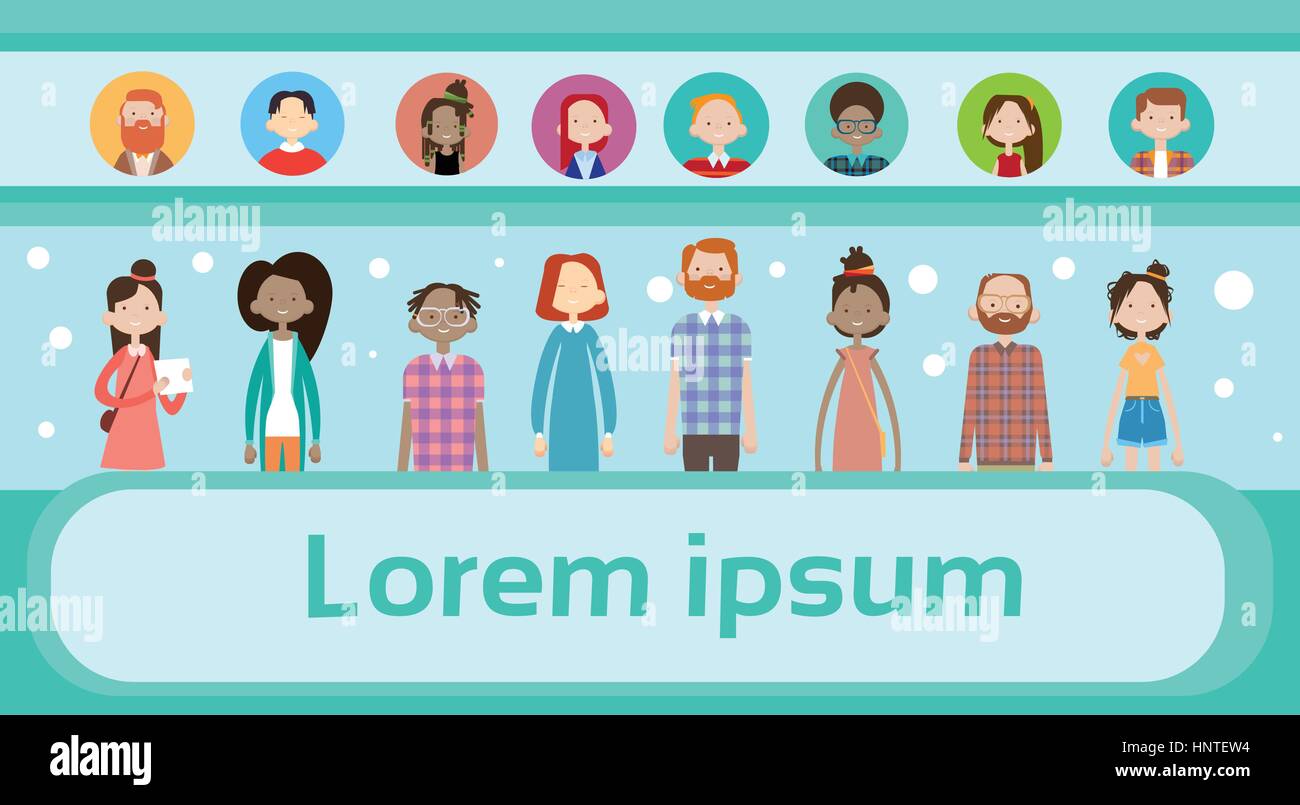 Group Casual People Big Crowd Diverse Ethnic Mix Race Banner Stock ...