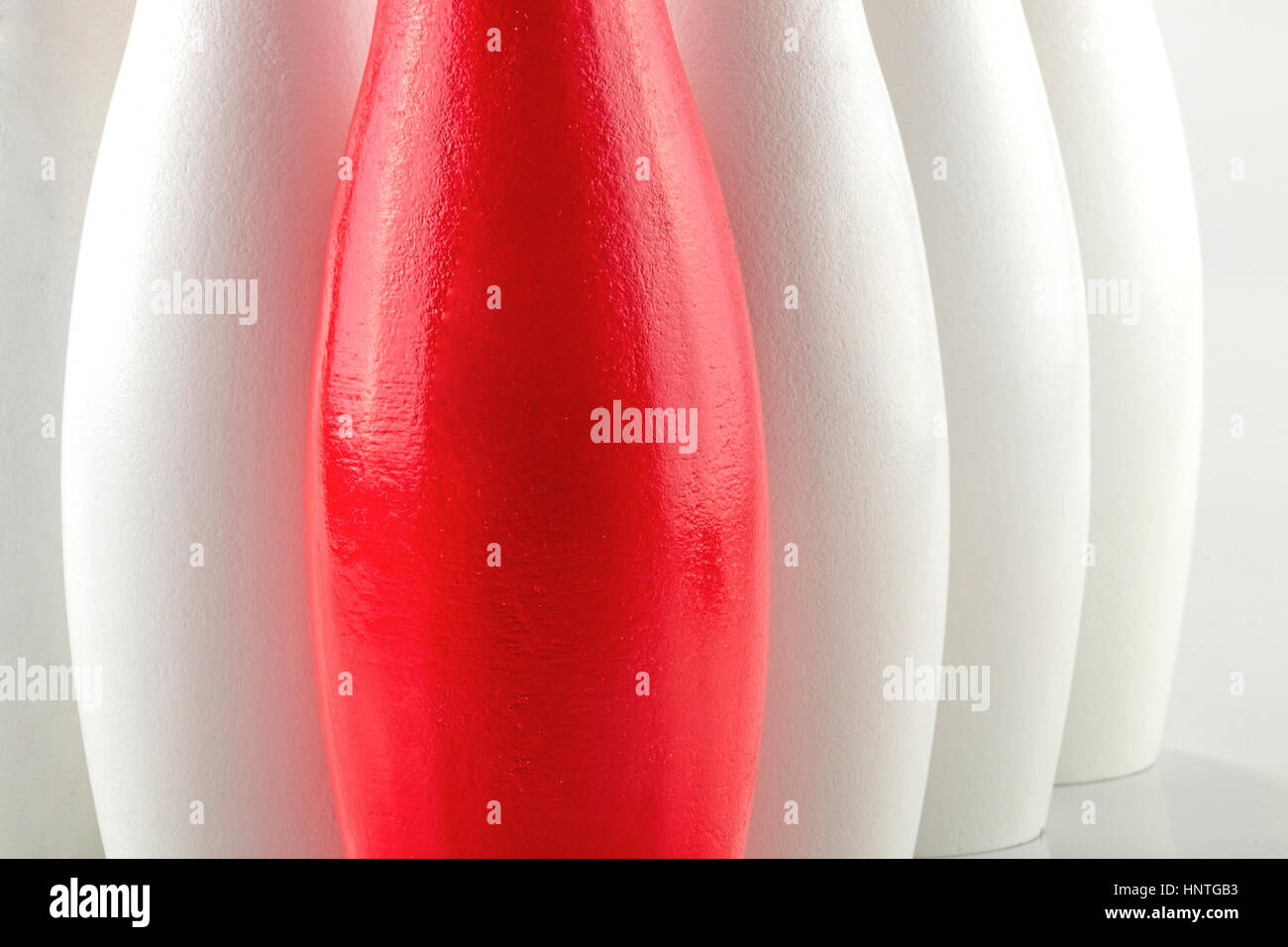 Extreme close up of arrangement of wooden ten pin bowling pins patterns ...