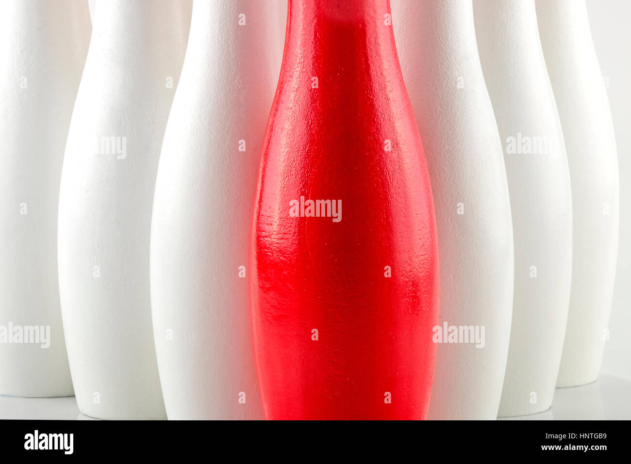 Extreme close up of arrangement of wooden ten pin bowling pins patterns ...