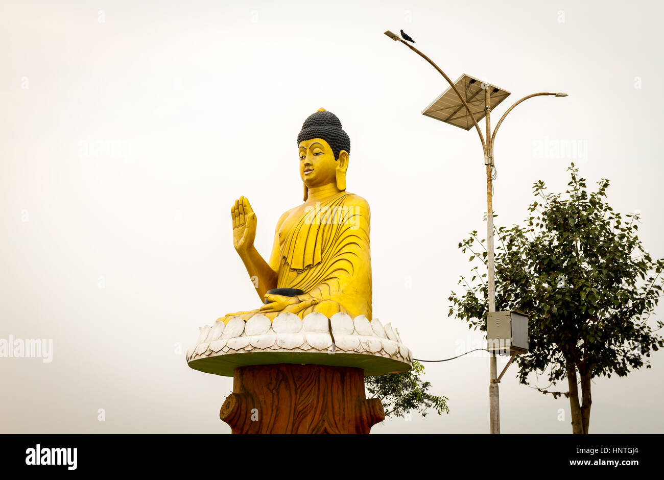 Golden Statue of Budhda with his blessing hand Stock Photo - Alamy