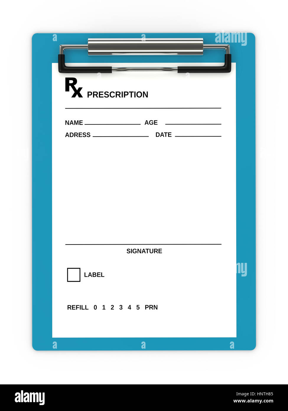 3d rendering of rx prescription and clipboard over white background ...
