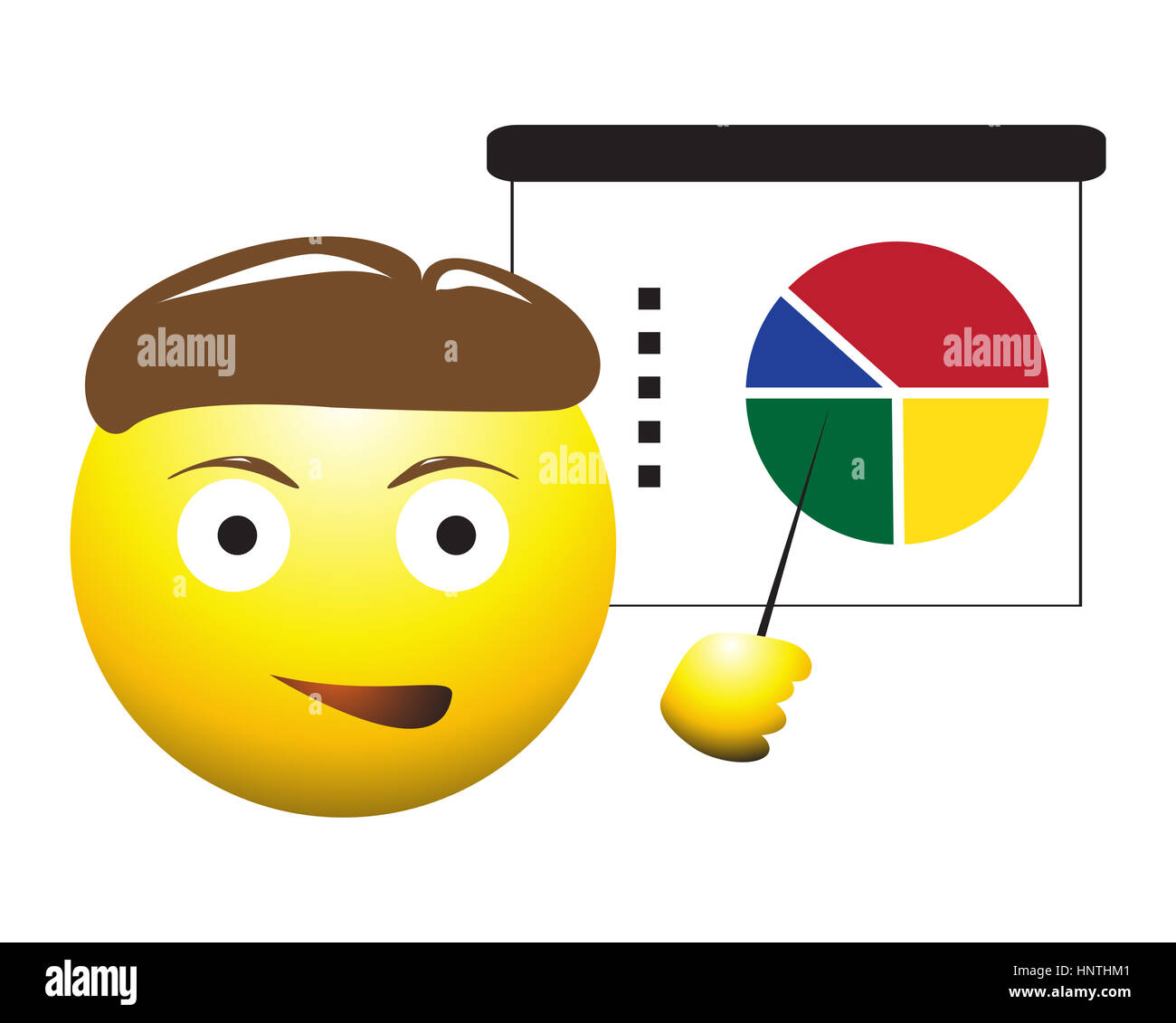 A business man with a pie chart emoticon isolated on a white background ...