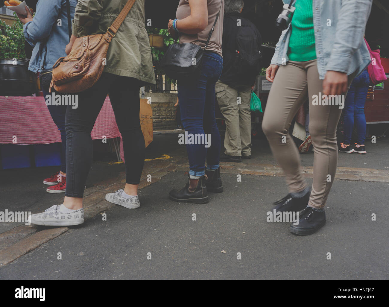 Line Queue Standing Straight Waiting Crowded Round Stock Photo - Alamy