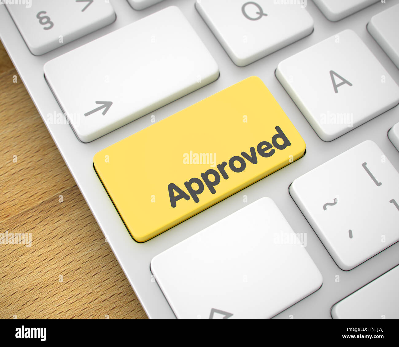 Approved - Inscription on the Yellow Keyboard Keypad. 3D Stock Photo ...