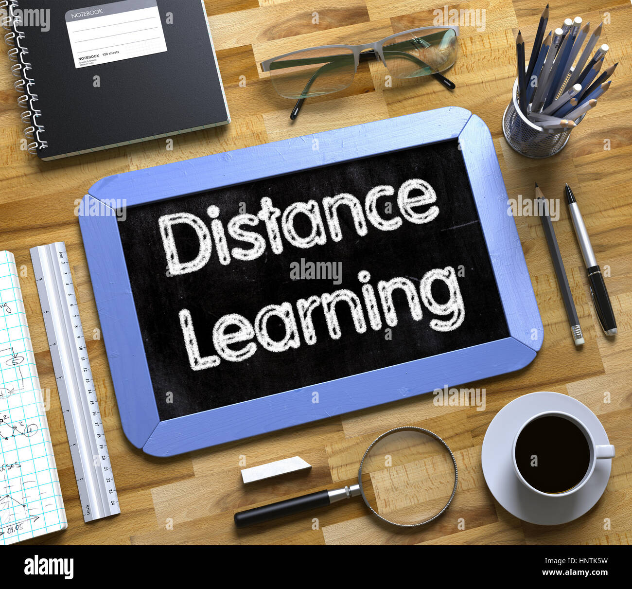 Small Chalkboard with Distance Learning Concept. 3D Stock Photo - Alamy
