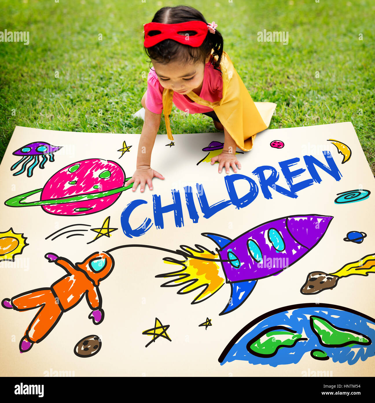 Kids Imagination Space Rocket Joyful Graphic Concept Stock Photo - Alamy