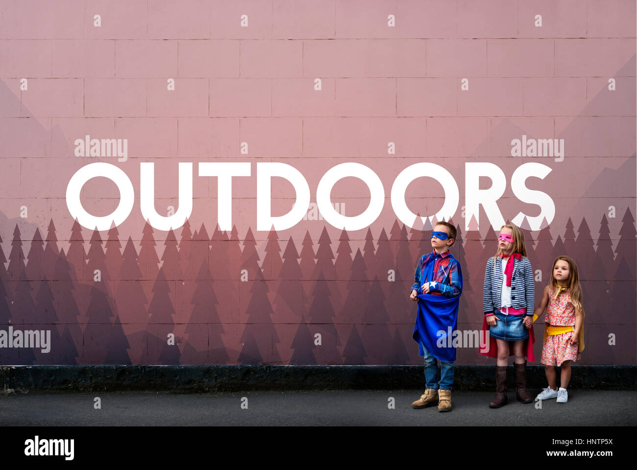 Outdoors word on nature background with trees Stock Photo - Alamy