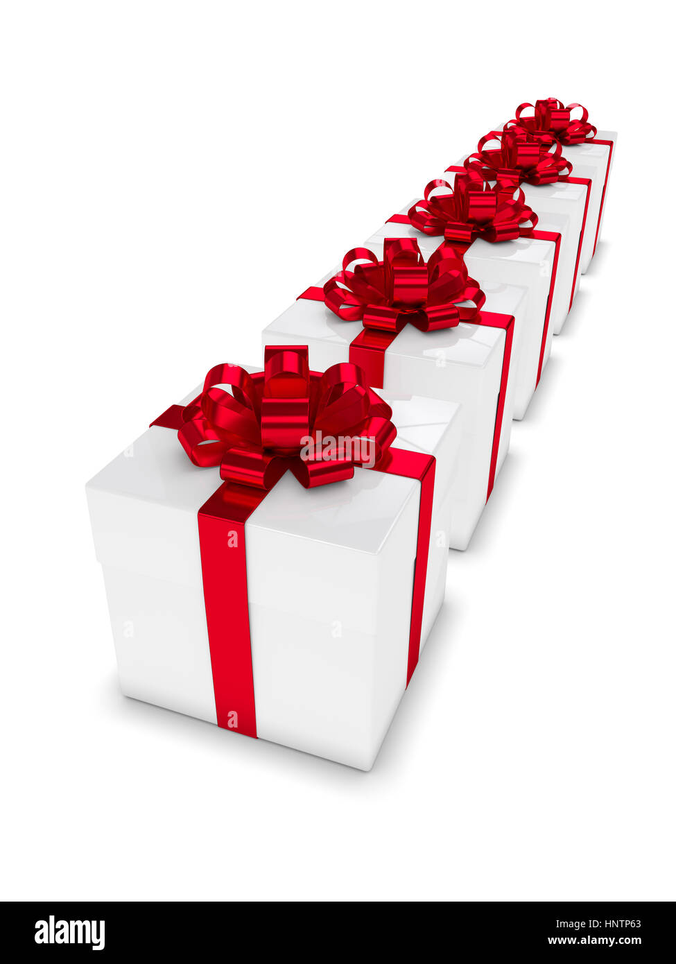 3d rendering of gift boxes in row isolated over white background Stock ...
