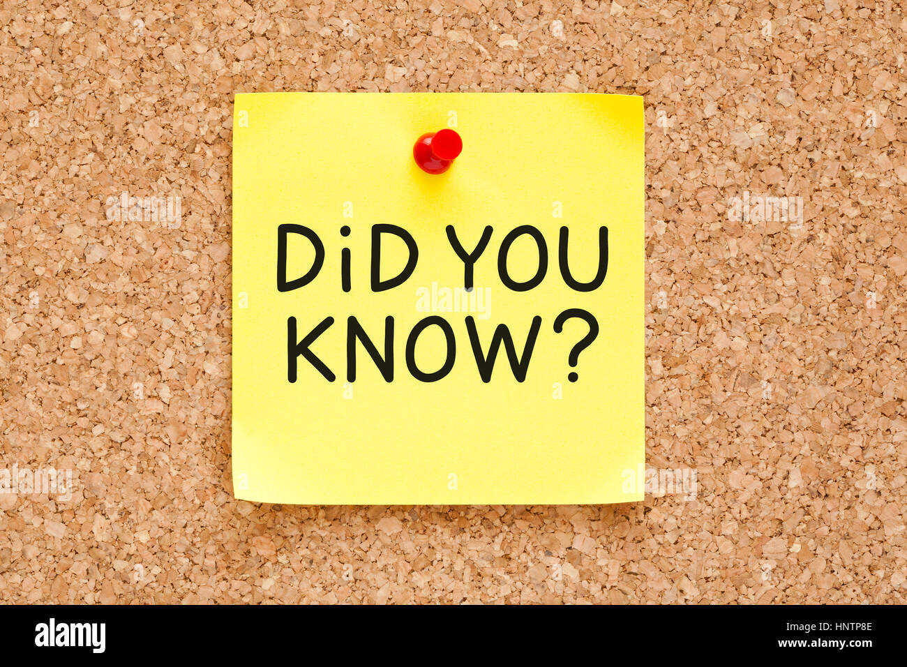 Did You Know handwritten on yellow sticky note pinned on cork bulletin ...