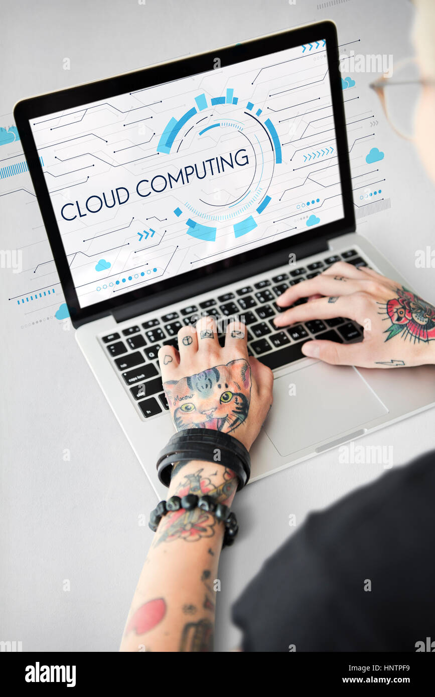 Cloud computing technology hub graphic Stock Photo - Alamy