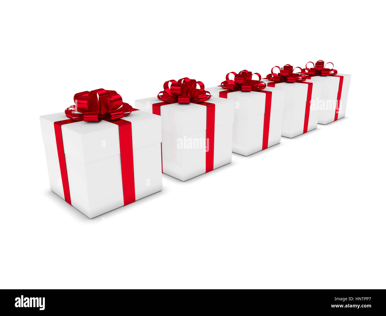 3d rendering of gift boxes in row isolated over white background Stock ...