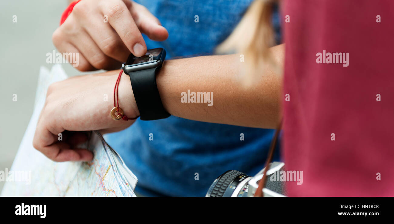 Map checking hi-res stock photography and images - Alamy