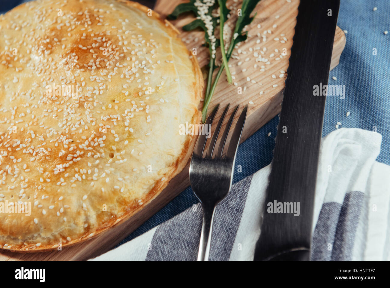Pie with meat, homemade cakes. Advertising shooting menu Stock Photo ...