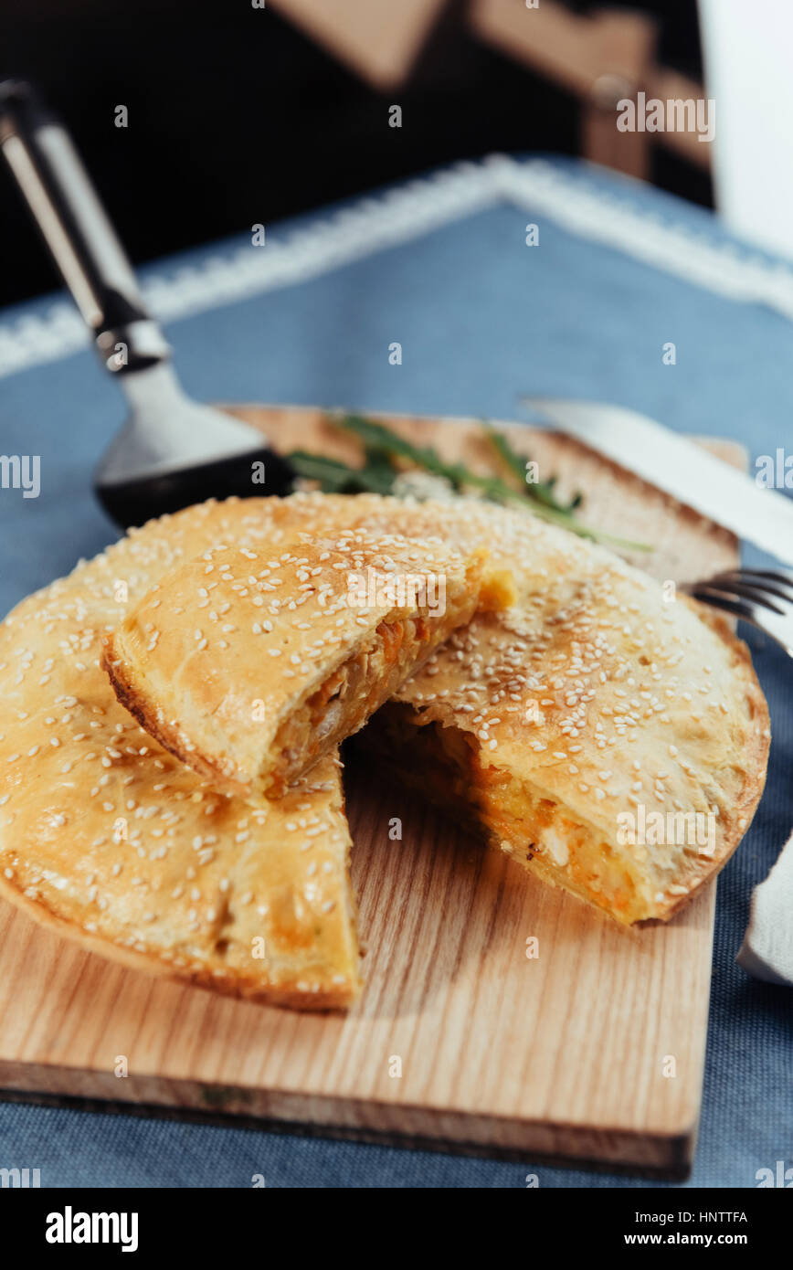 Pie with meat, homemade cakes. Advertising shooting menu Stock Photo ...