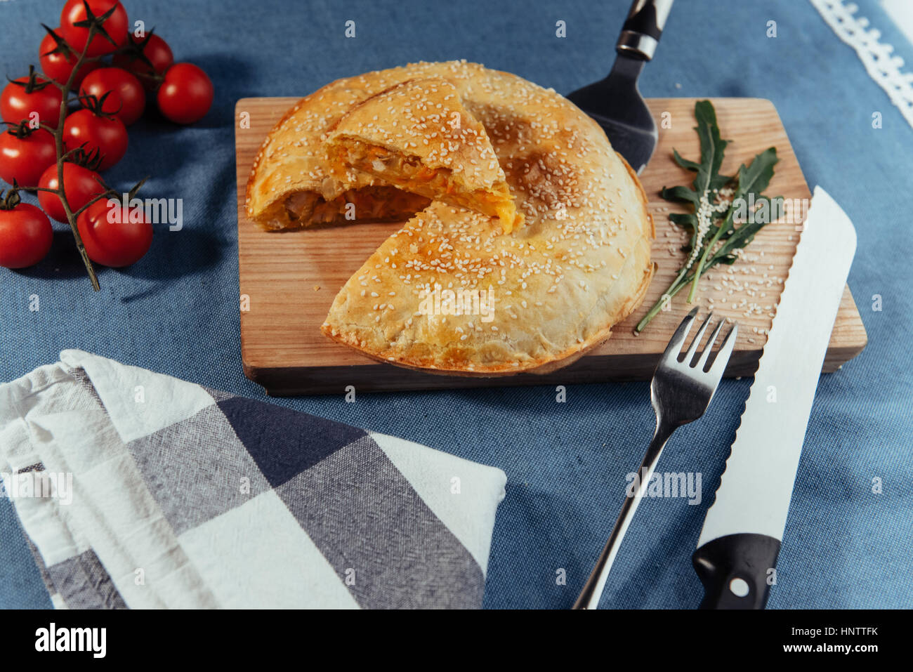 Pie with meat, homemade cakes. Advertising shooting menu Stock Photo ...