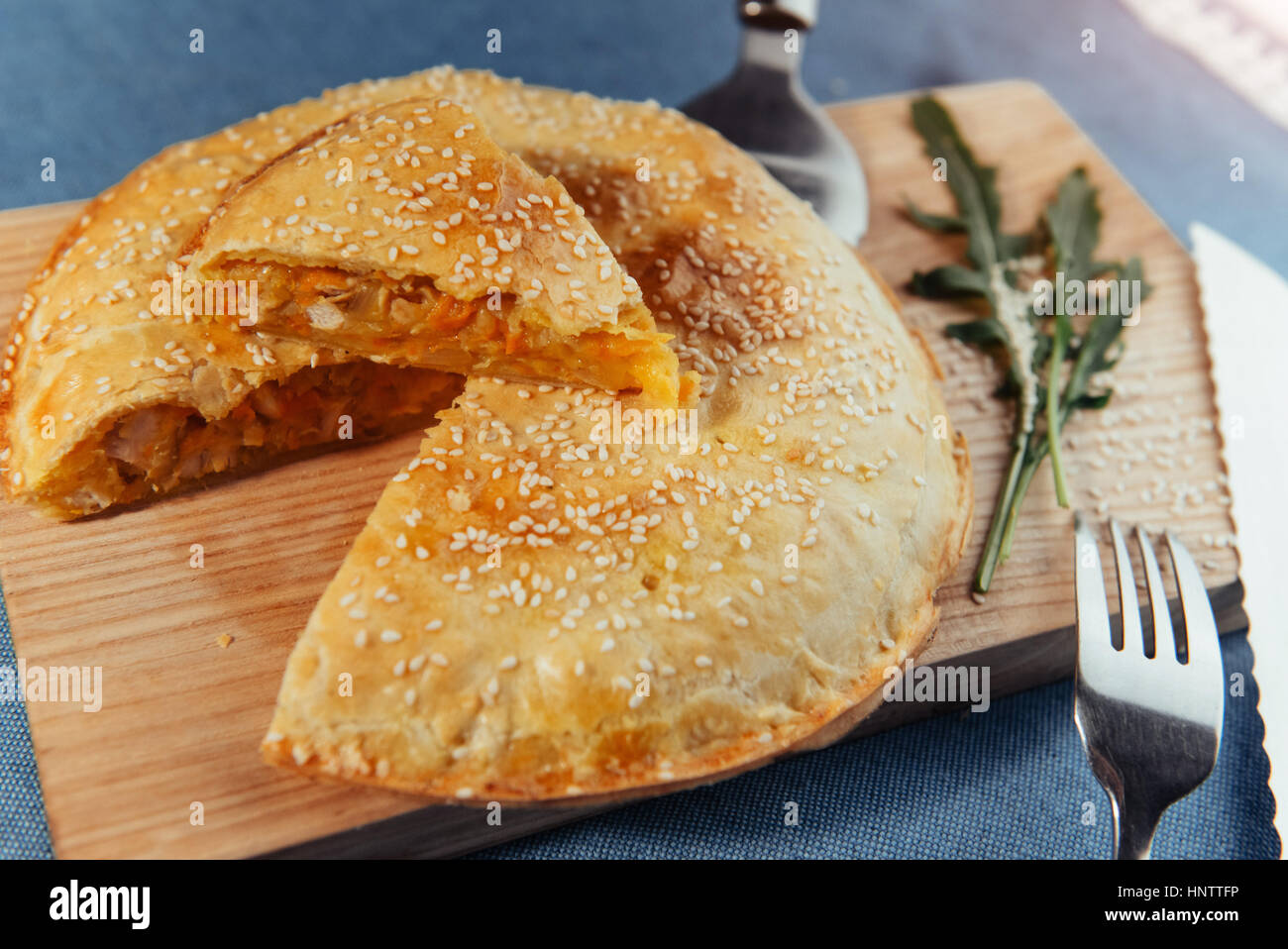 Pie with meat, homemade cakes. Advertising shooting menu Stock Photo ...
