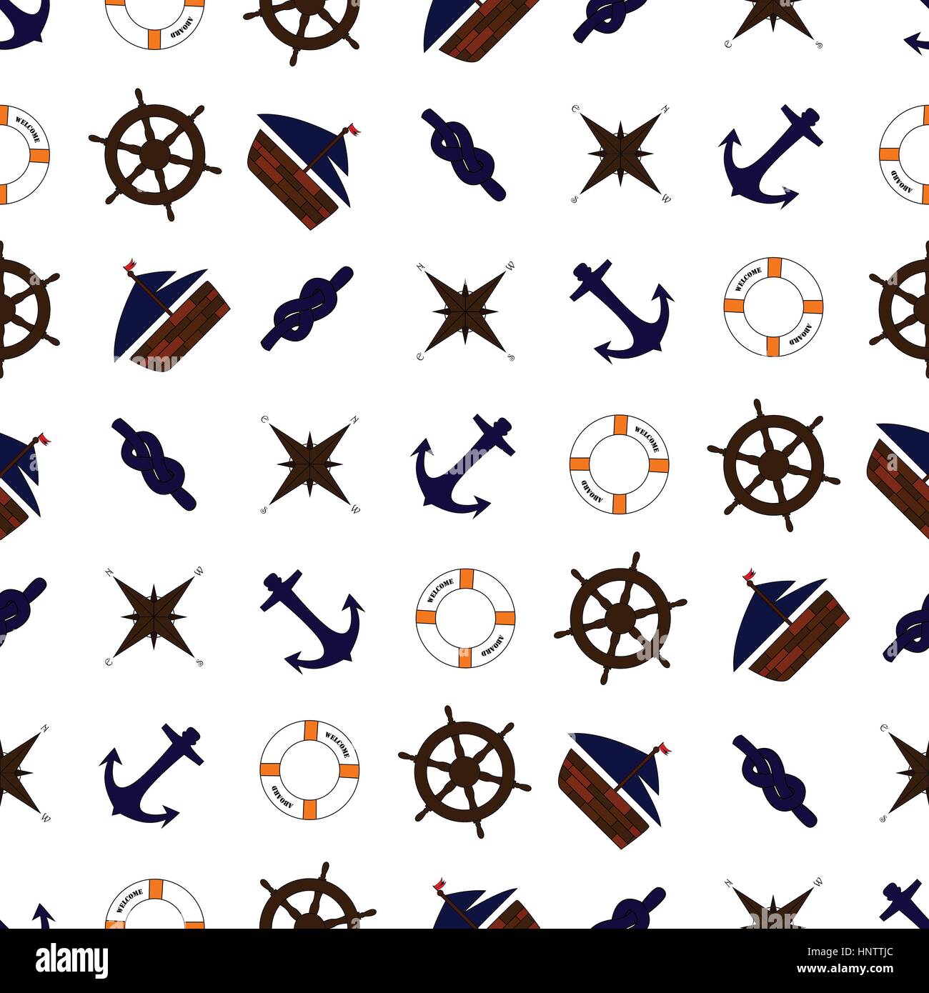 Seamless nautical pattern with naval elements marine design with ship ...