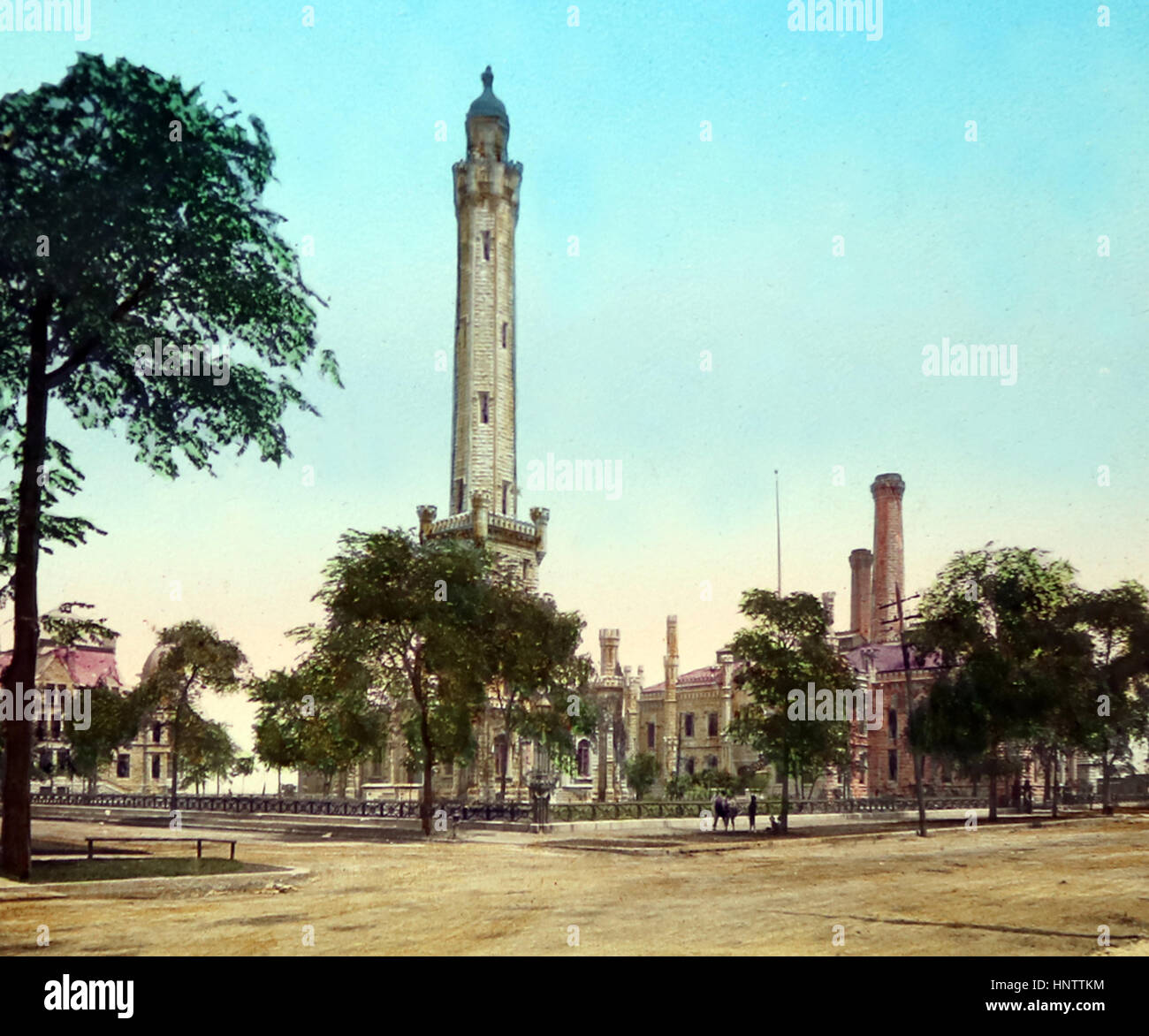Chicago Water Works - hand coloured when published - early 1900s Stock ...