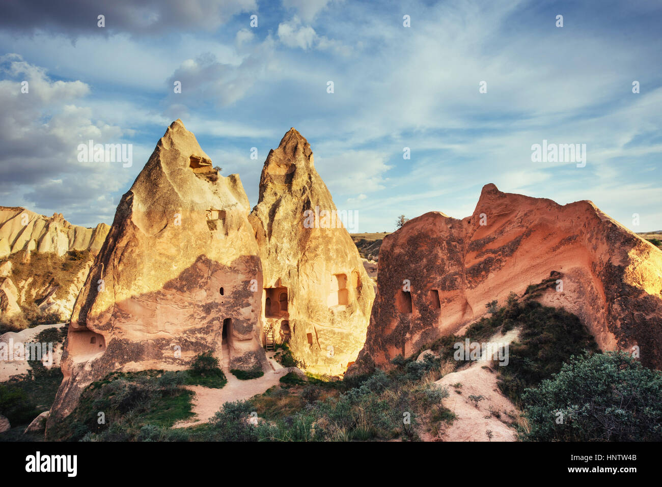 Unique geological formations in valley in Cappadocia Stock Photo - Alamy