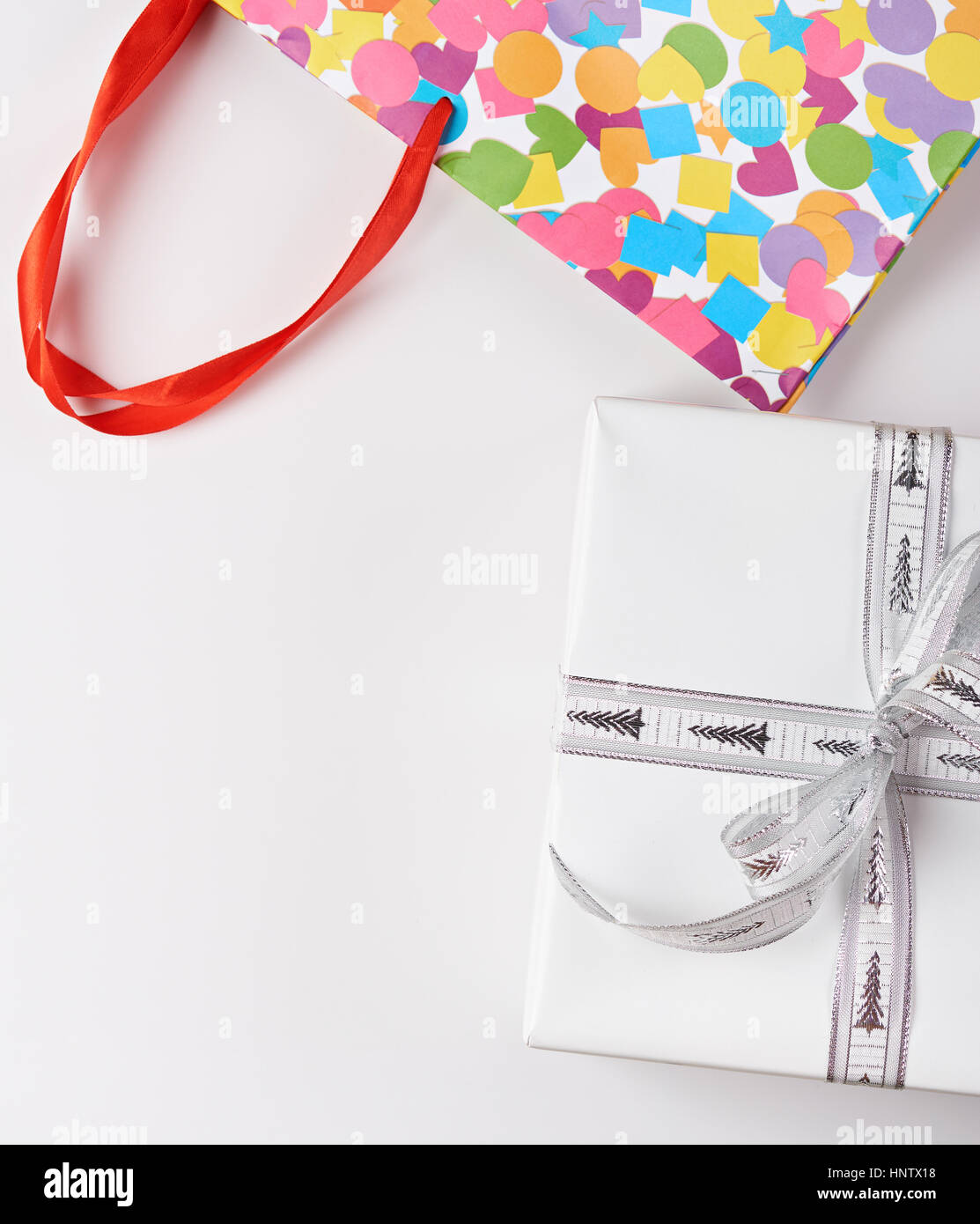 Christmas shopping background with white gift box isolated Stock Photo ...
