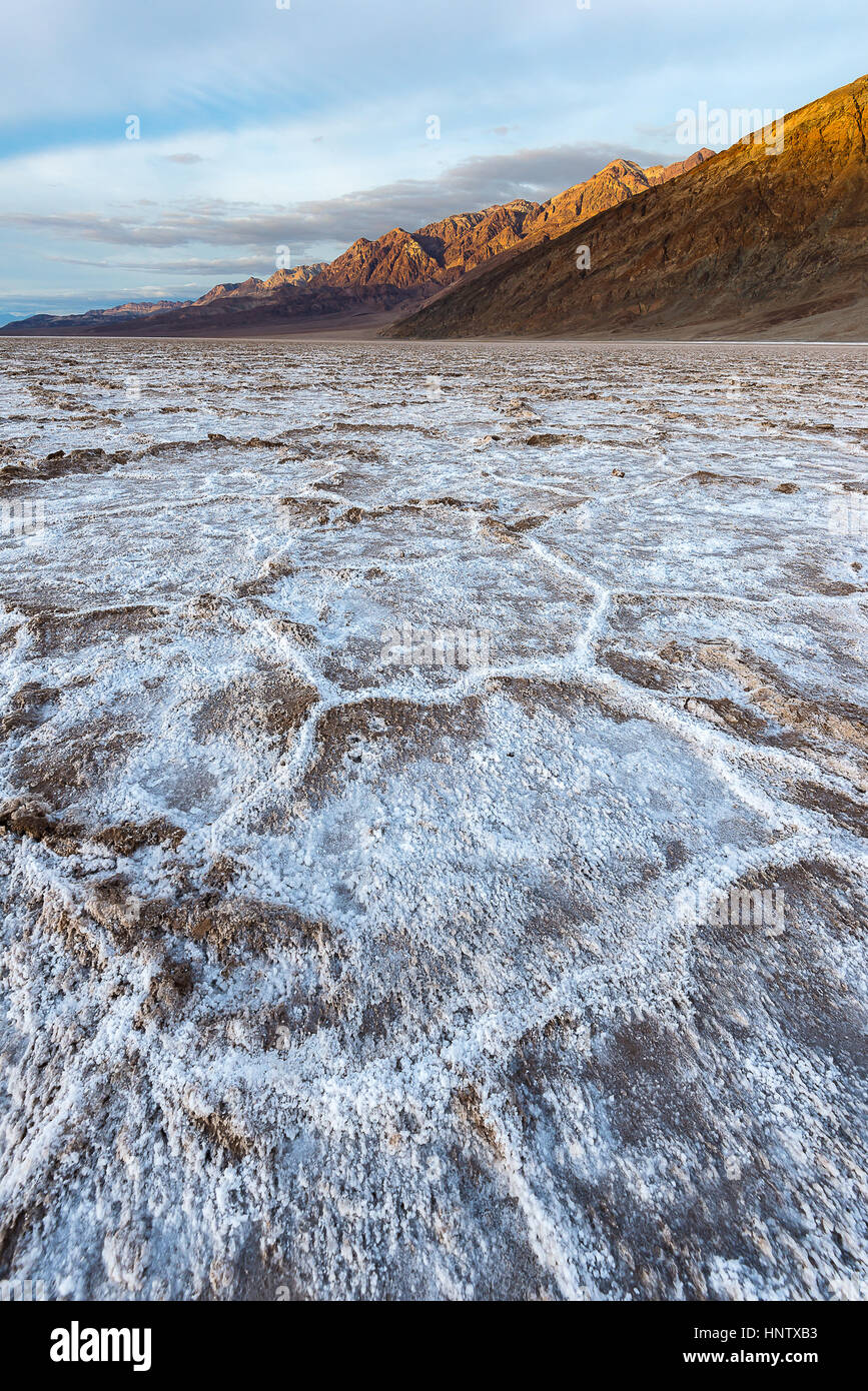 The iconic landscape of Badwater Basin, lowest elevation in the western ...