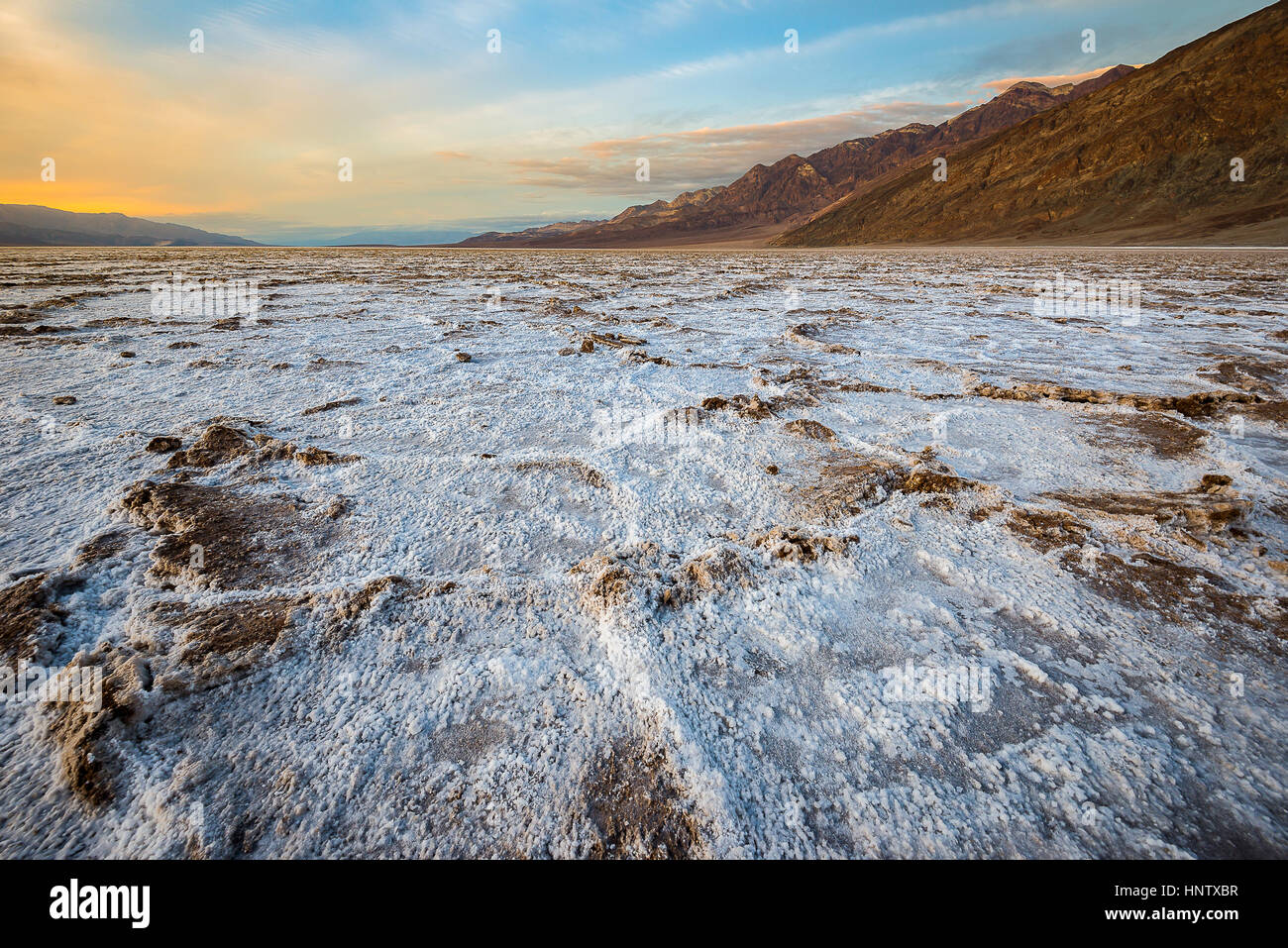The iconic landscape of Badwater Basin, lowest elevation in the western ...