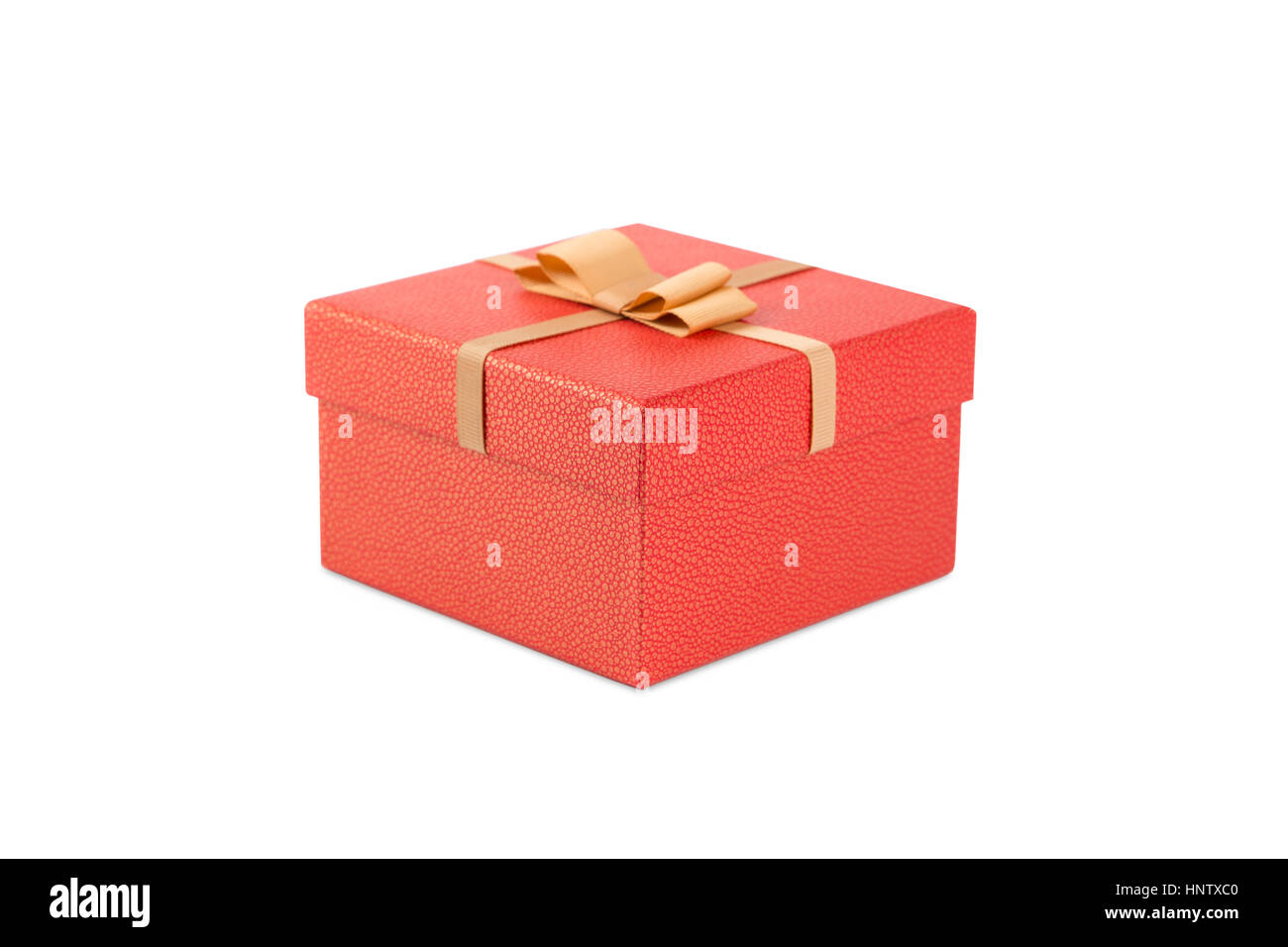 Red gift box with golden bow Stock Photo - Alamy