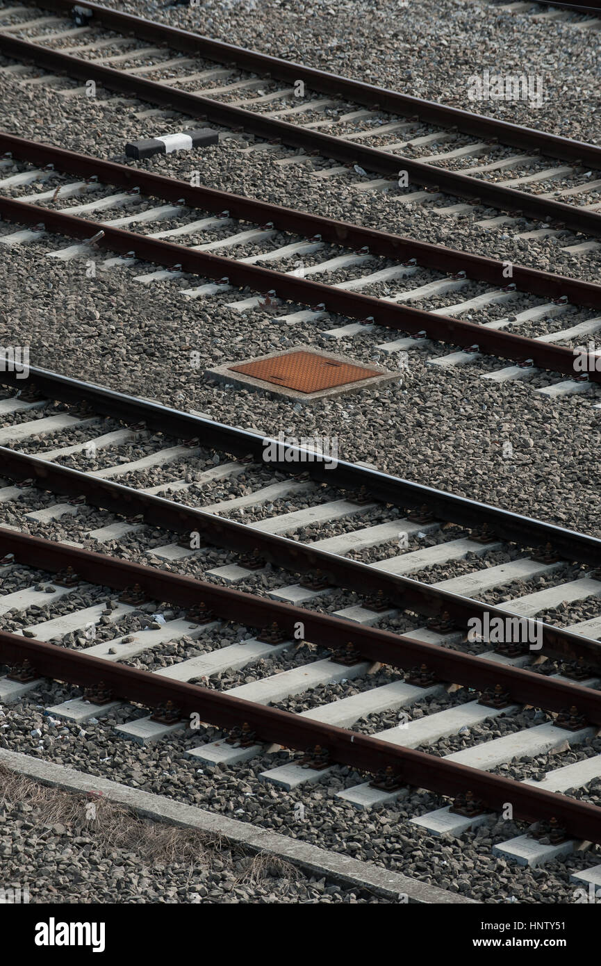 Unique and abstract view of railroad tracks Stock Photo - Alamy