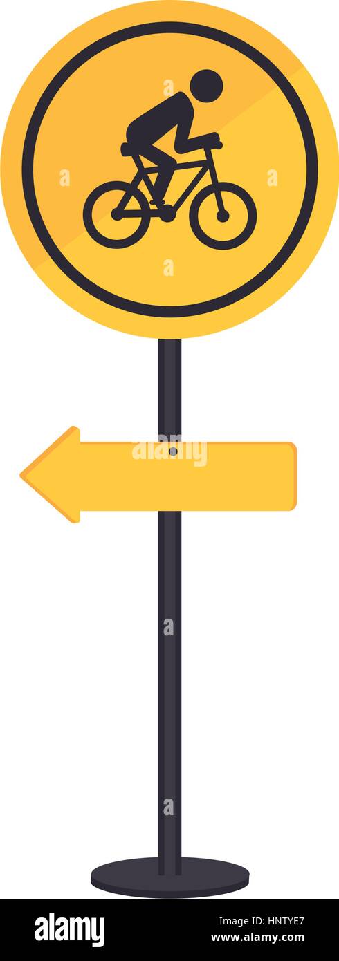 pole with road sign with ride bike symbol vector illustration Stock ...