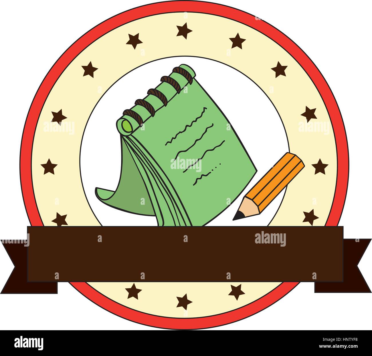 circular border with starts and notebook spiral with pencil vector ...