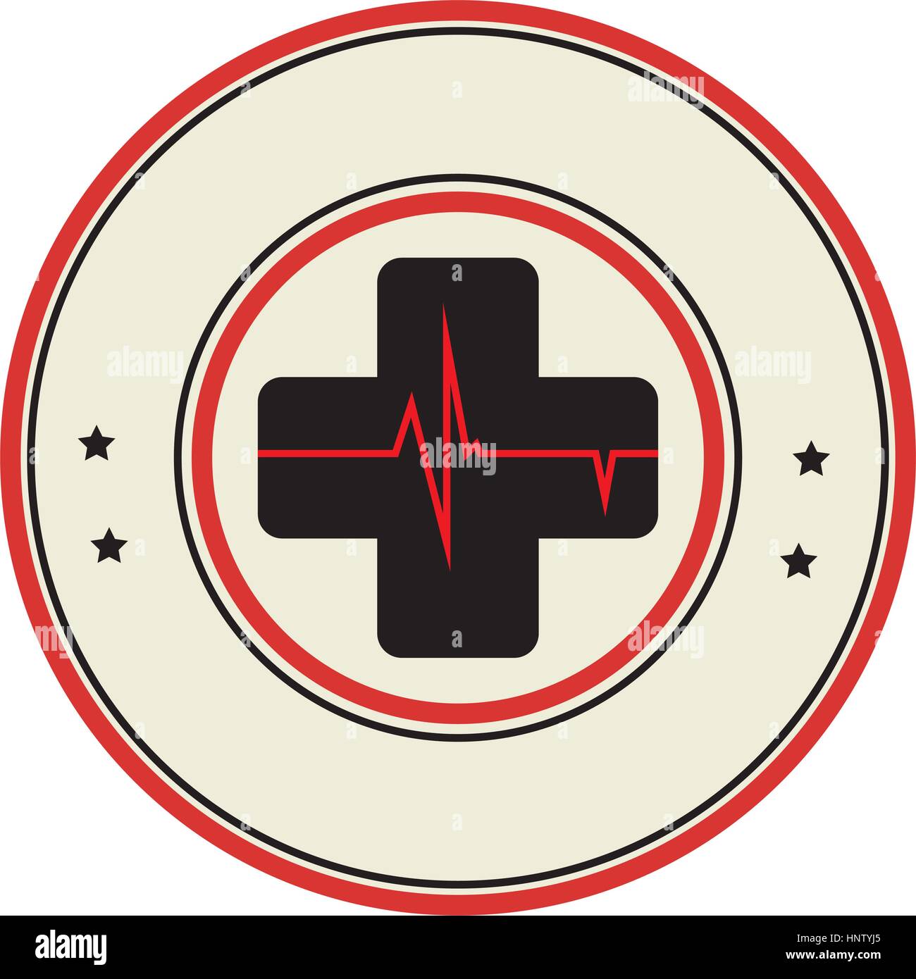 color circular emblem with cross with line vital sign vector ...