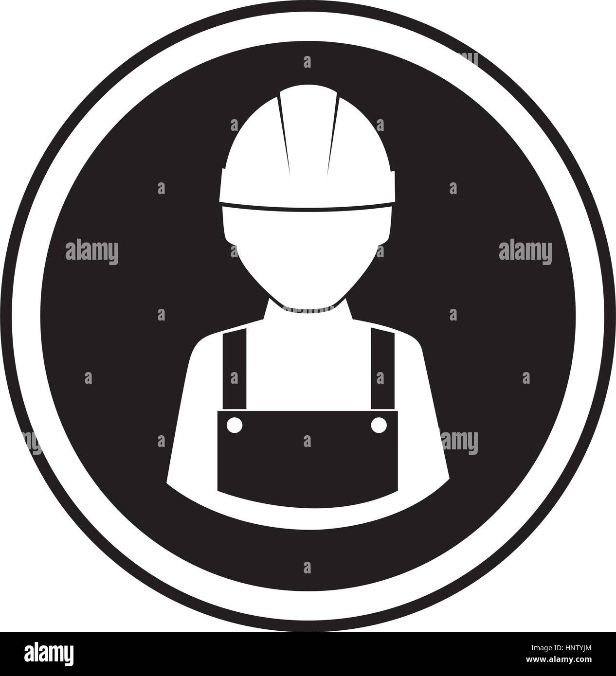 monochrome circular emblem with worker with helmet vector illustration ...