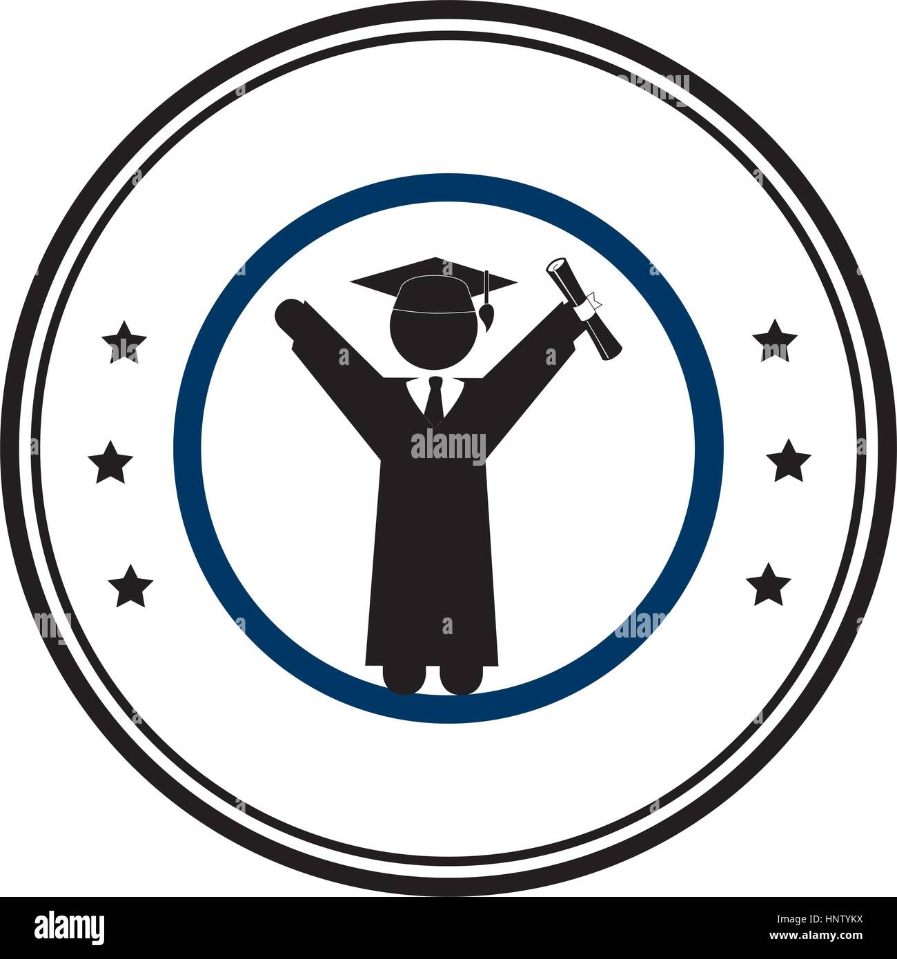circular emblem with man with graduation outfit vector illustration ...
