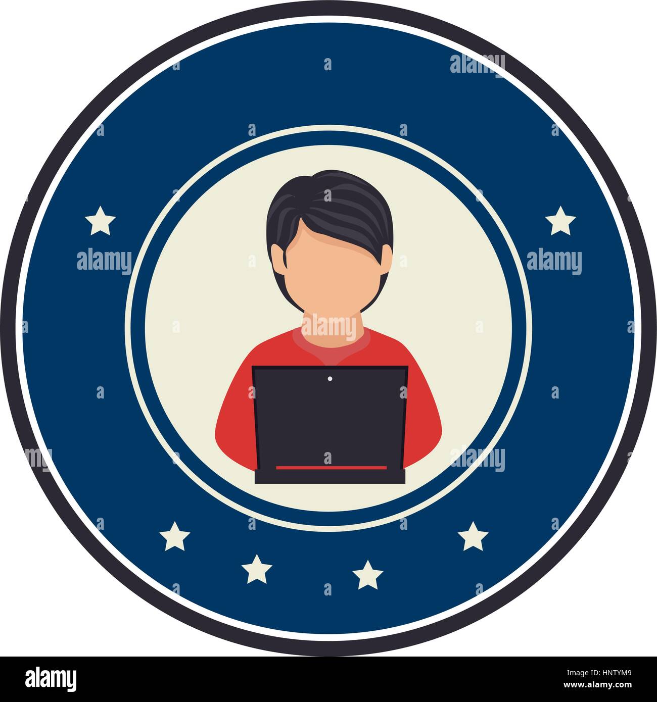 color circular frame with man with laptop vector illustration Stock ...