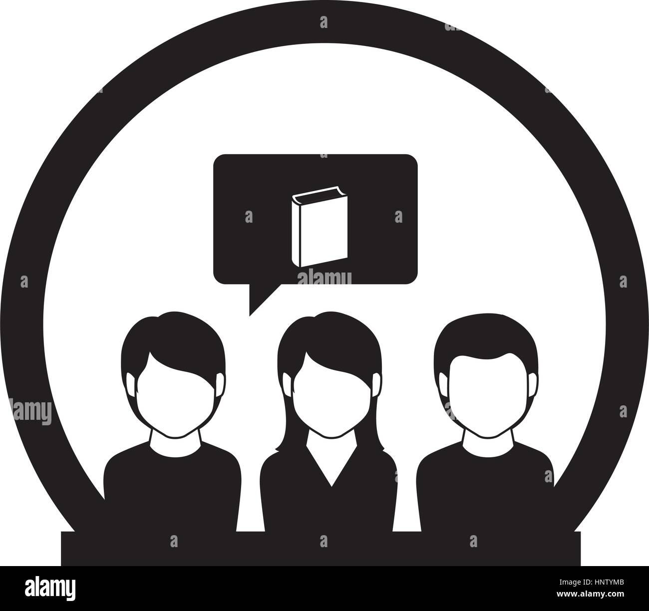 monochrome circle with students thinking in book vector illustration ...