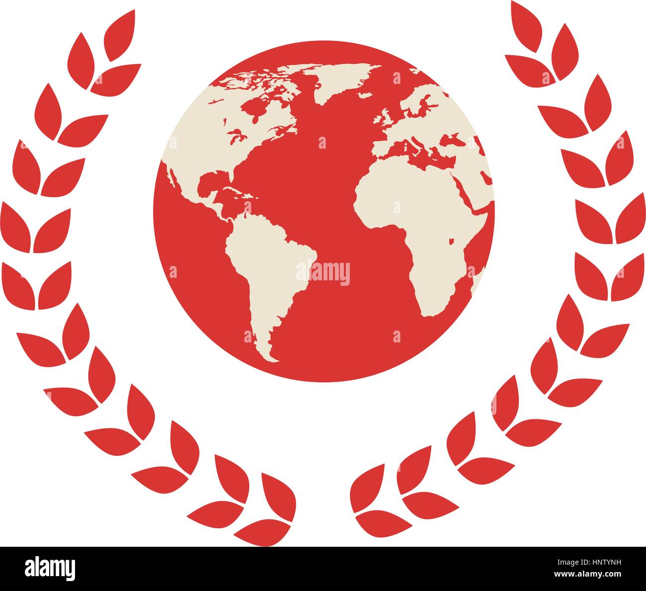 monochrome emblem of map world with olive crown vector illustration ...